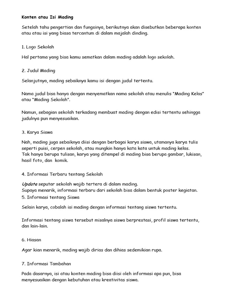 Konten Atau Isi Mading | PDF