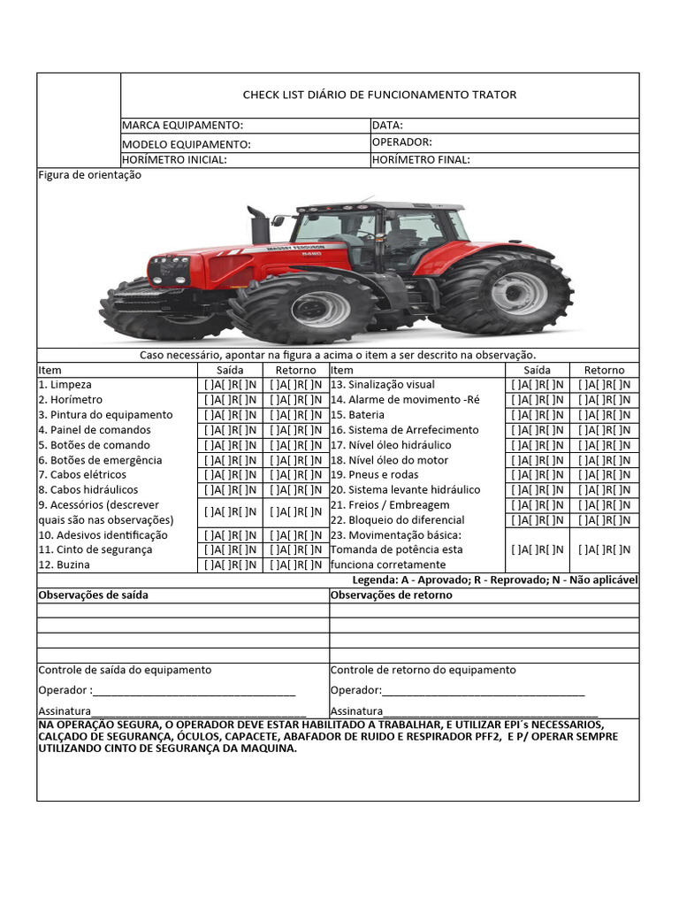 Cópia de Check Lista Saída e Retorno Trator | PDF