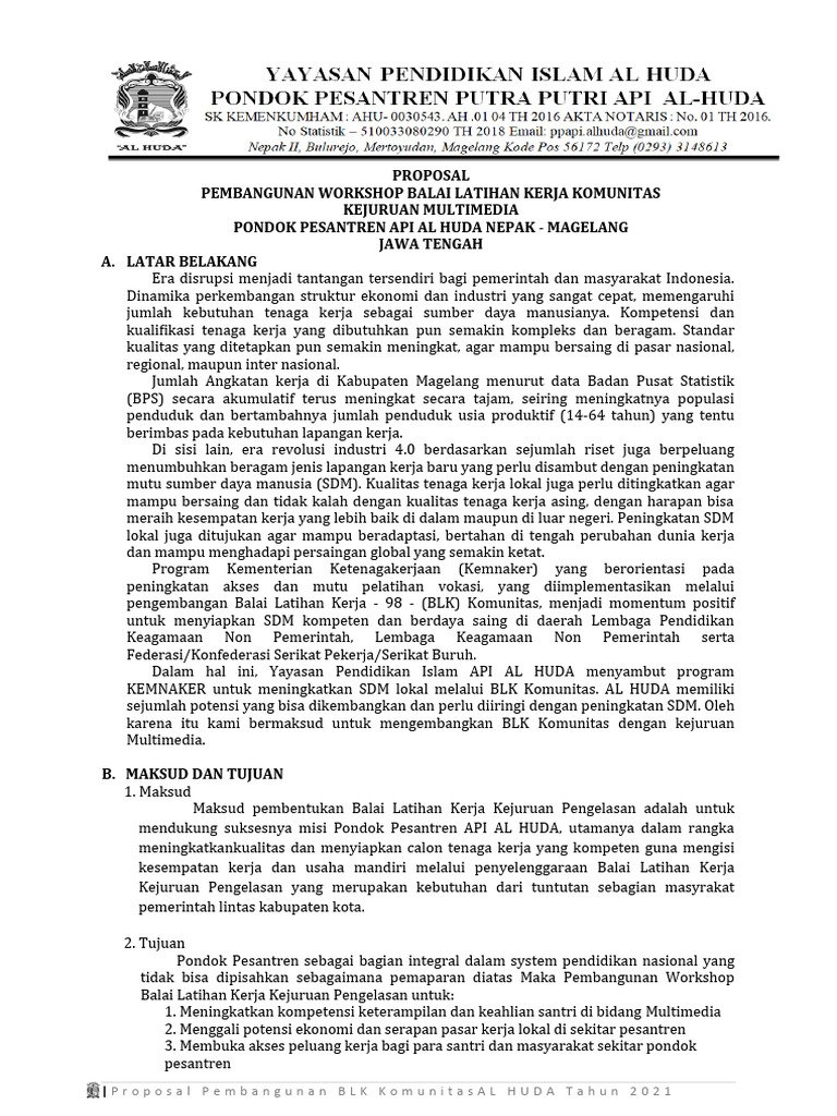 Proposal BLK Multimedia PP Api Al Huda 2021 | PDF