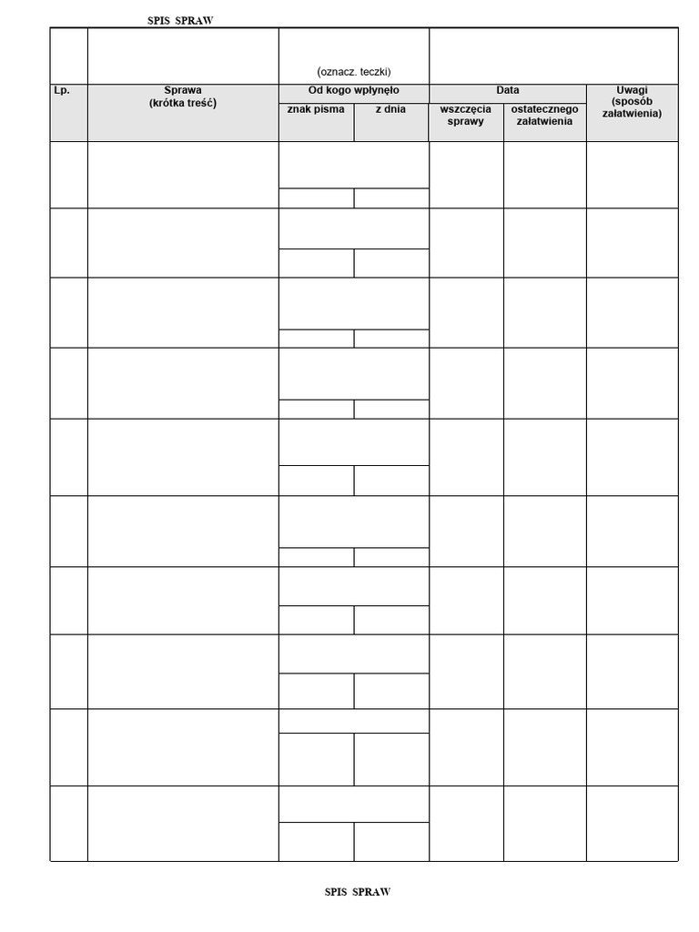 Spis Spraw | PDF