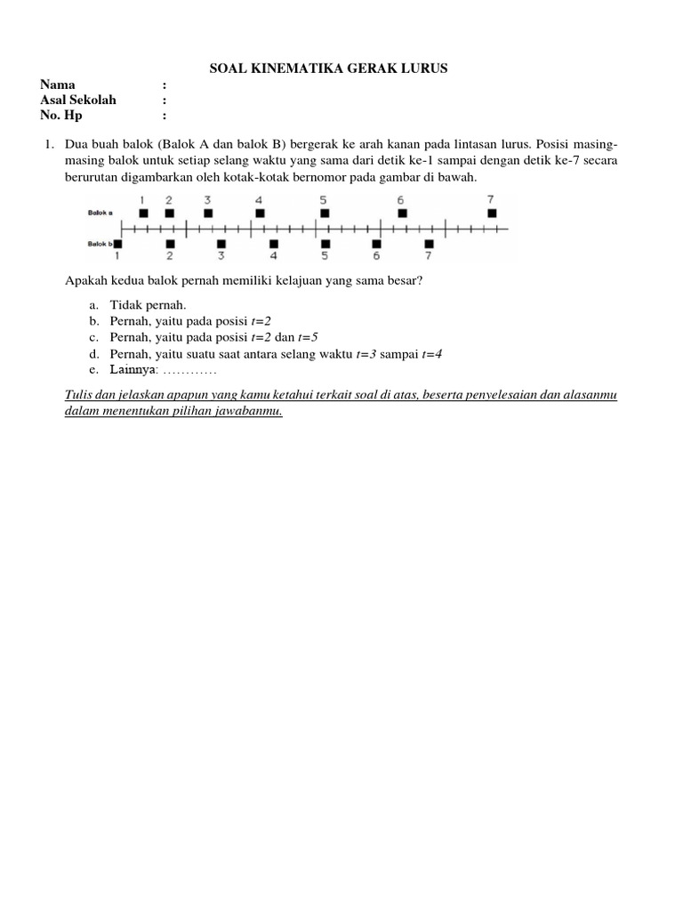 Soal Kinematika Gerak Lurus Untuk Responden | PDF