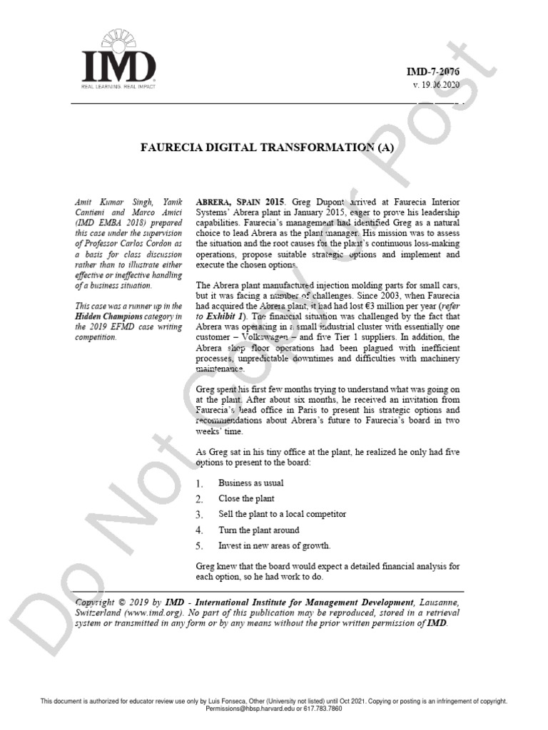 Faurecia Case Study | PDF | Automotive Industry | Net Present Value