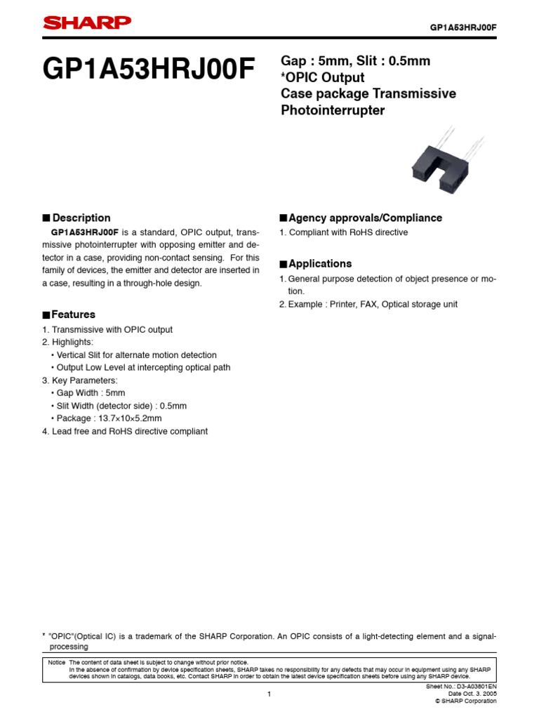 Sharp Gp1a53hrj00f | PDF | Sensor | Physical Sciences