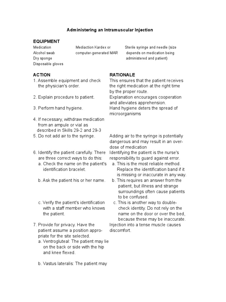 Administering An Intramuscular Injection | PDF | Injection (Medicine ...