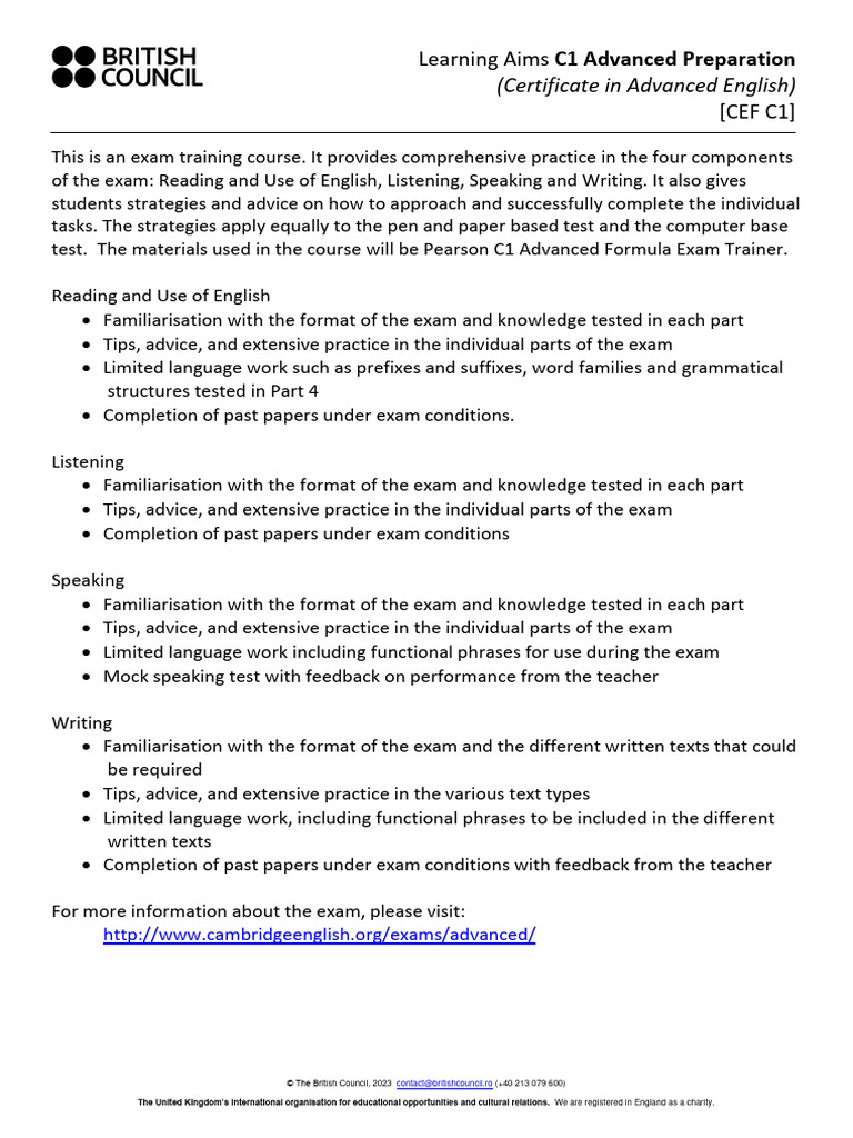 C1 Advanced Exam Preparation Course | PDF