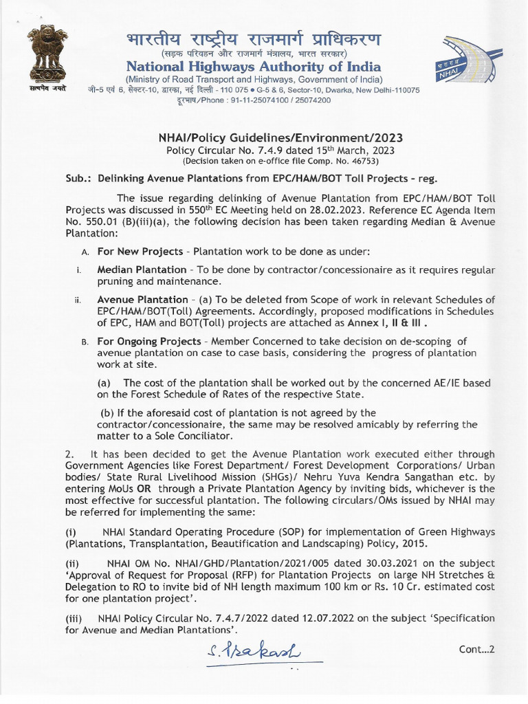 Delinking Avenue Plantations From EPC or HAM or BOT Toll Projects. - 15 ...