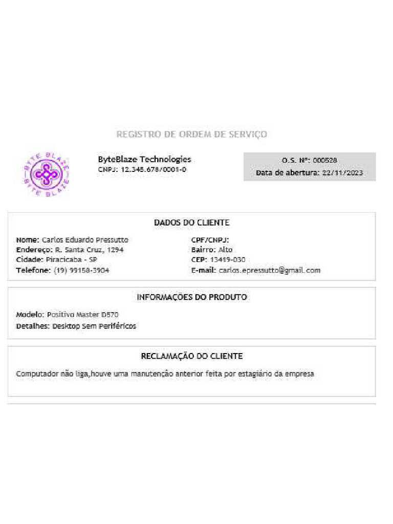 Ordem de Serviço Carlos Pressutto | PDF