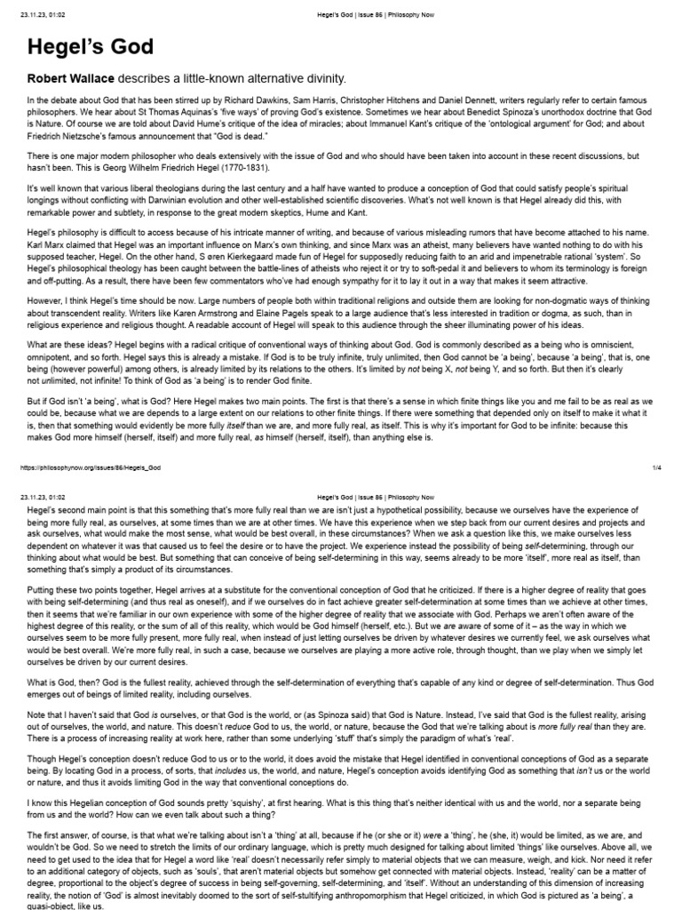 Hegel's God - Issue 86 - Philosophy Now | PDF | Georg Wilhelm Friedrich ... Hegel's God - Issue 86 - Philosophy Now | PDF | Georg Wilhelm Friedrich ...