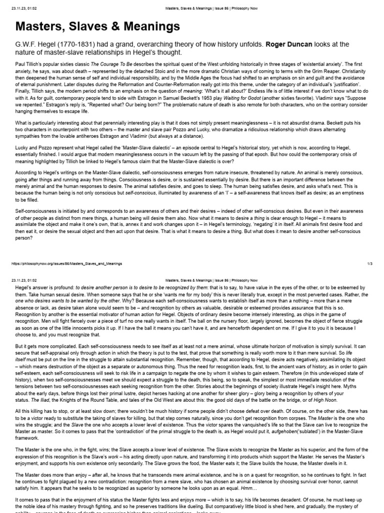 Masters, Slaves & Meanings - Issue 86 - Philosophy Now | PDF | Georg ...