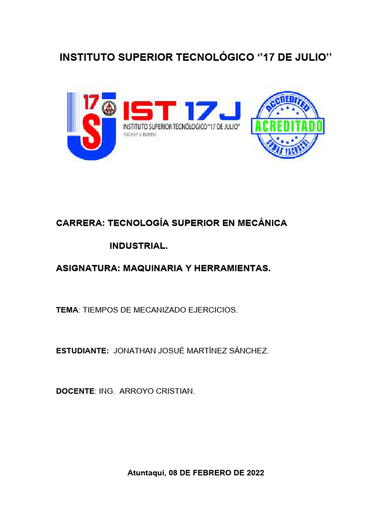 Ejercicio 5 Tiempo De Mecanizado Pdf