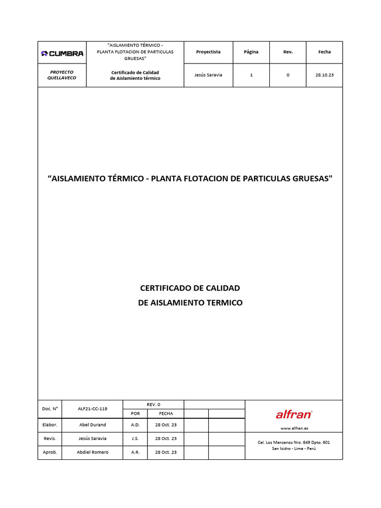ALF21-CC-119.Rev0 Certificado de Calidad Foil de Aluminio | PDF | Física Aplicada e ...