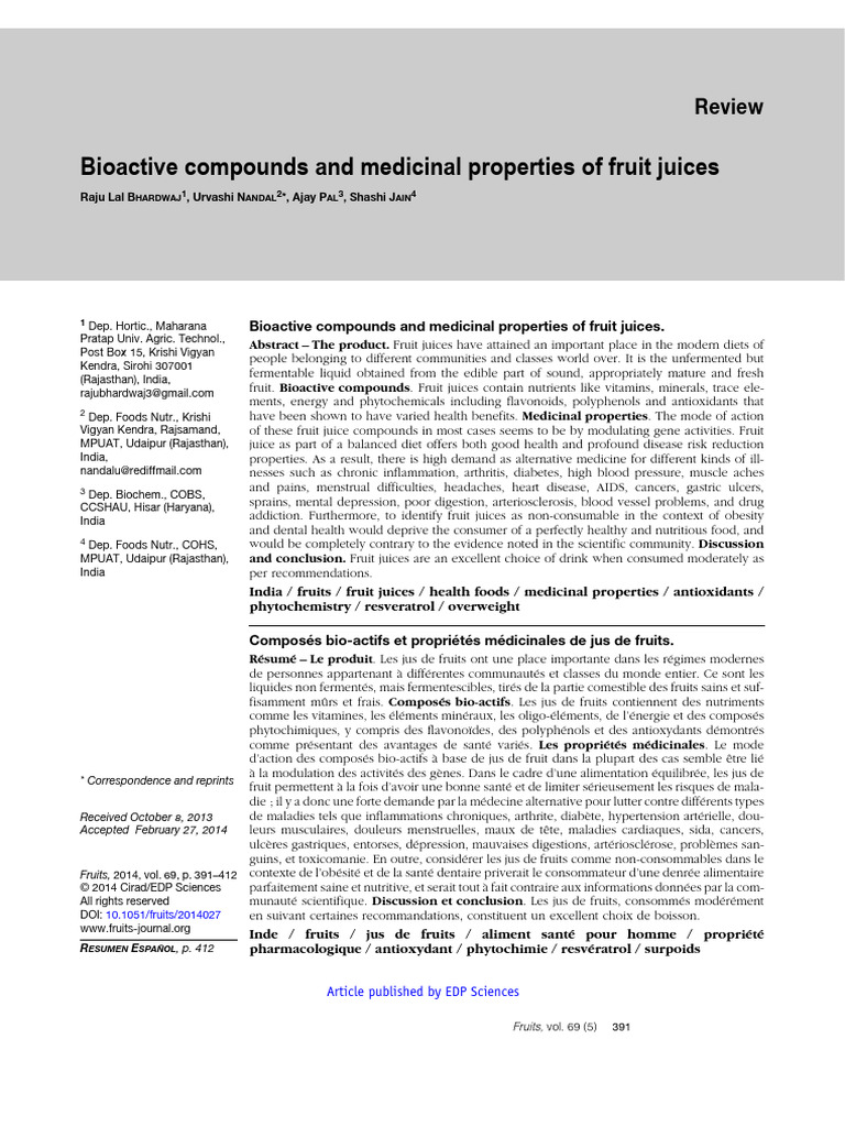 Bioactive Compounds and Medicinal Properties of Fruits | PDF | Wellness