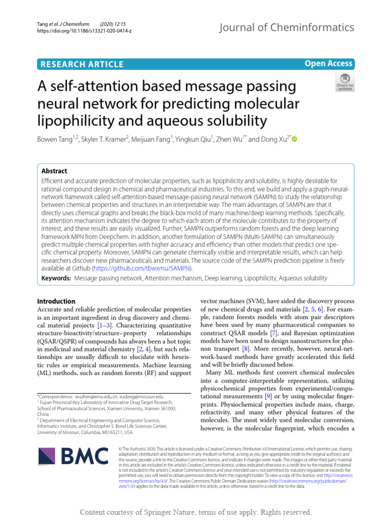 A Self-Attention Based Message Passing Neural Netw | PDF | Quantitative ...