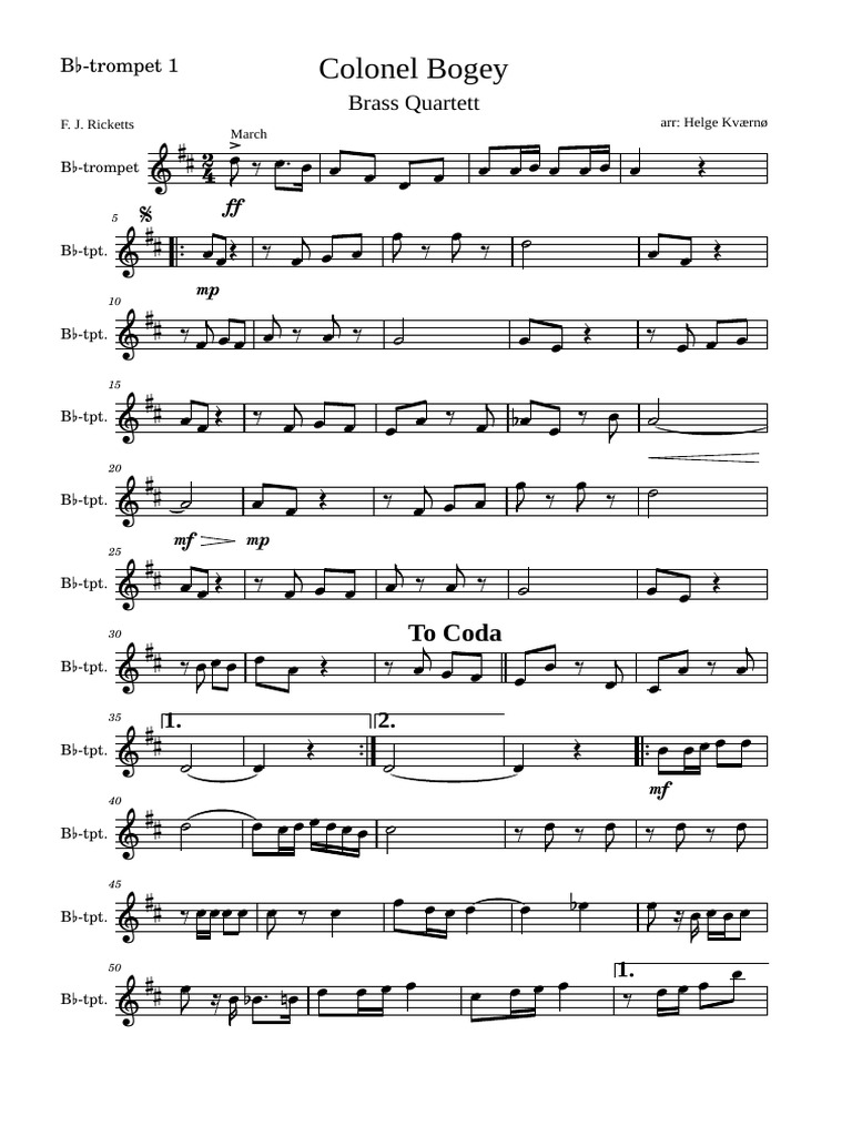 Colonel Bogey: Brass Quartett | PDF | March Music
