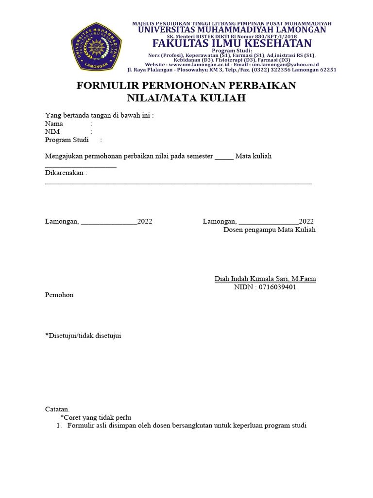 Formulir Permohonan Perbaikan Nilai | PDF | Karier & Perkembangan