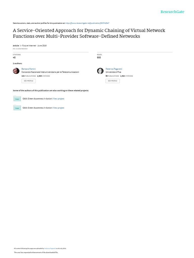 A Service-Oriented Approach For Dynamic Chaining of Virtual Network Functions Over Multi ...