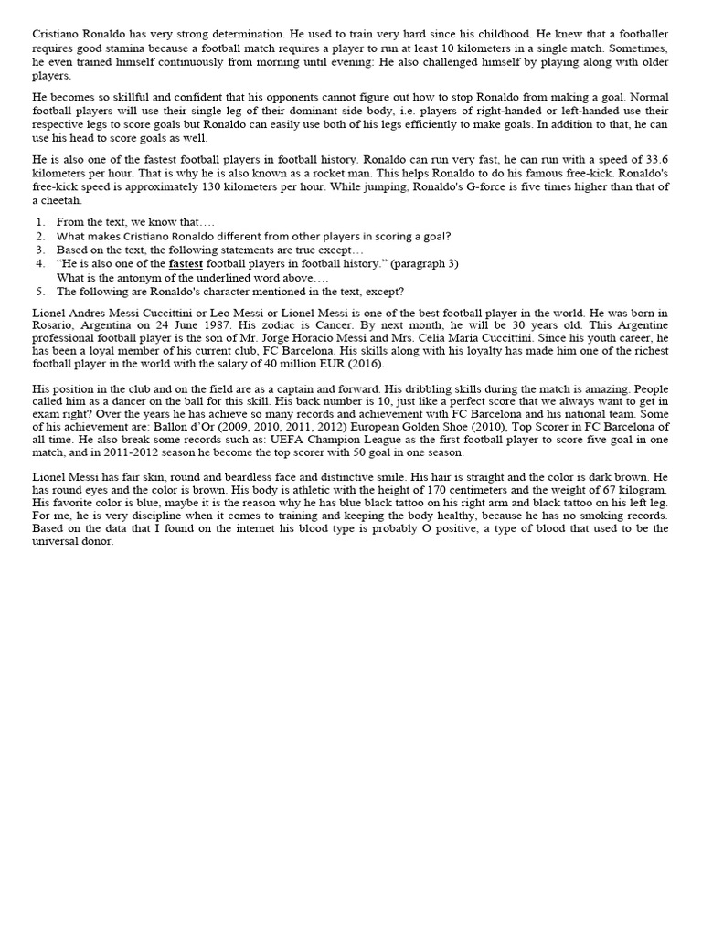 Soal Psts Bahasa Inggris 2023 | PDF | Lionel Messi | Fc Barcelona