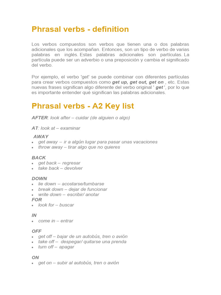 Phrasal Verbs A2 | PDF