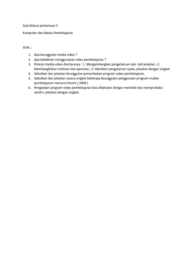 Soal Diskusi 5 Komputer Dan Media Pembelajaran | PDF
