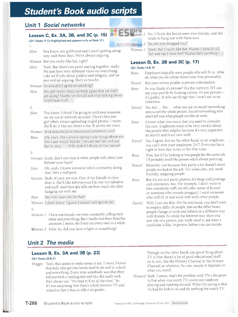 Viewpoint1, Audioscript, @eslpro - Ir, @viewpoint1 - 2 | PDF