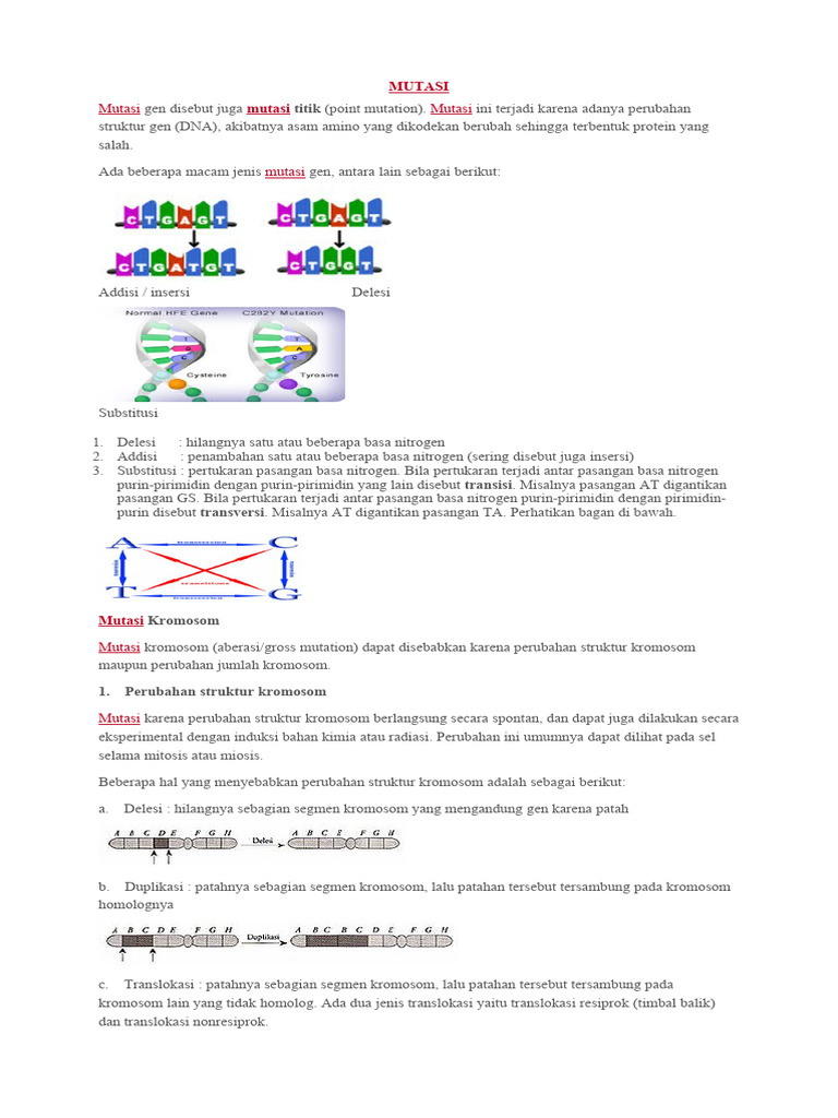 Jenis-jenis Mutasi Gen dan Kromosom | PDF | Sains & Matematika