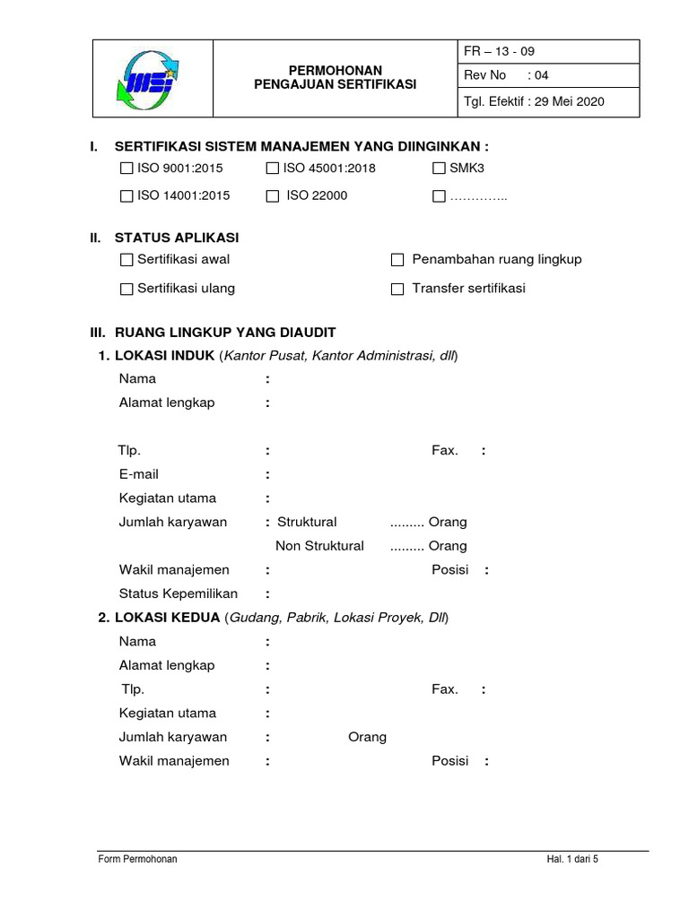 Formulir Permohonan Sertifikasi | PDF | Karier & Perkembangan | Bisnis