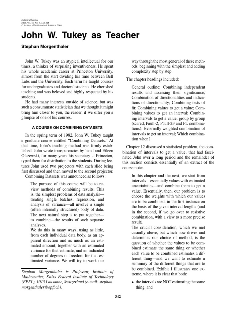 Morgenthaler (2003) - John W. Tukey As Teacher | PDF | Data Analysis ...