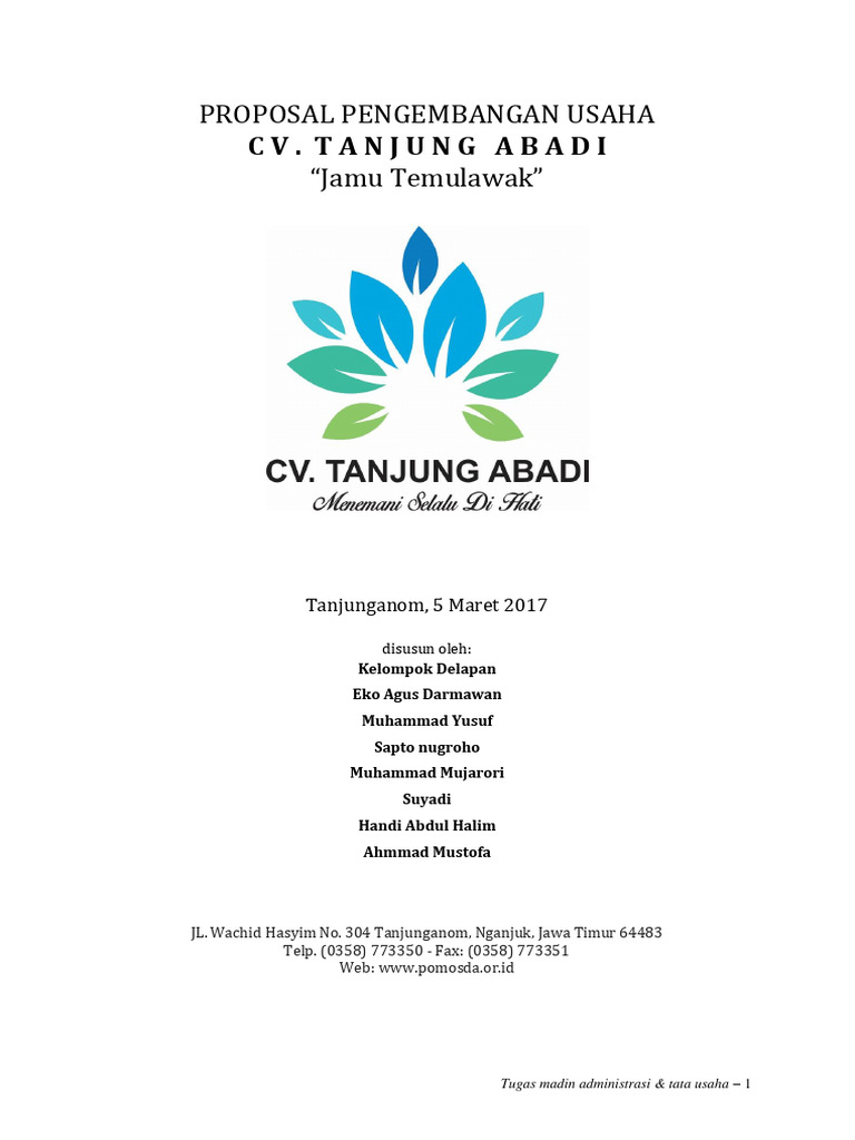 Proposal Pengembangan Usaha "Jamu Temulawak": Cv. Tanjung Abadi | PDF