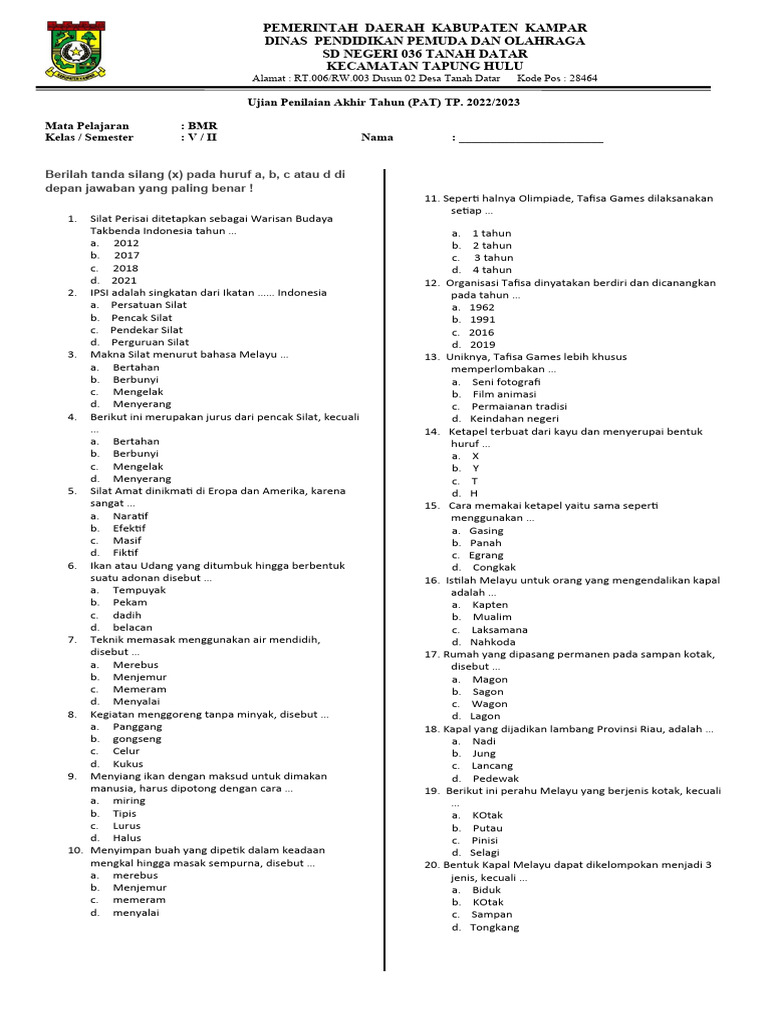 Soal BMR Semester 2 Kls 5 | PDF