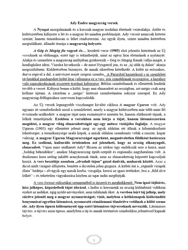 Ady Endre - Magyarság Versek A Gyerekeknek PDF | PDF