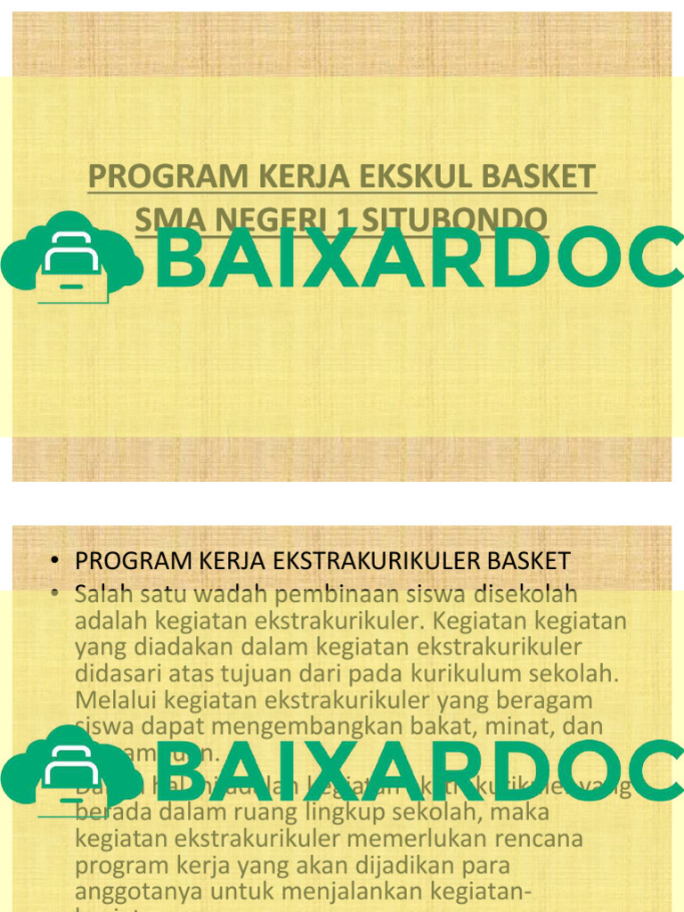 Program Kerja Ekskul Basket Sma Negeri 1 Situbondopptx | PDF