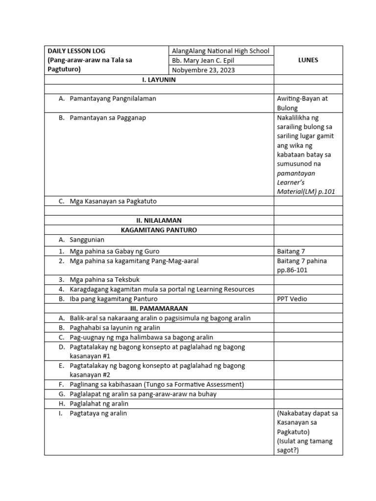 Filipino Lesson Plan | PDF