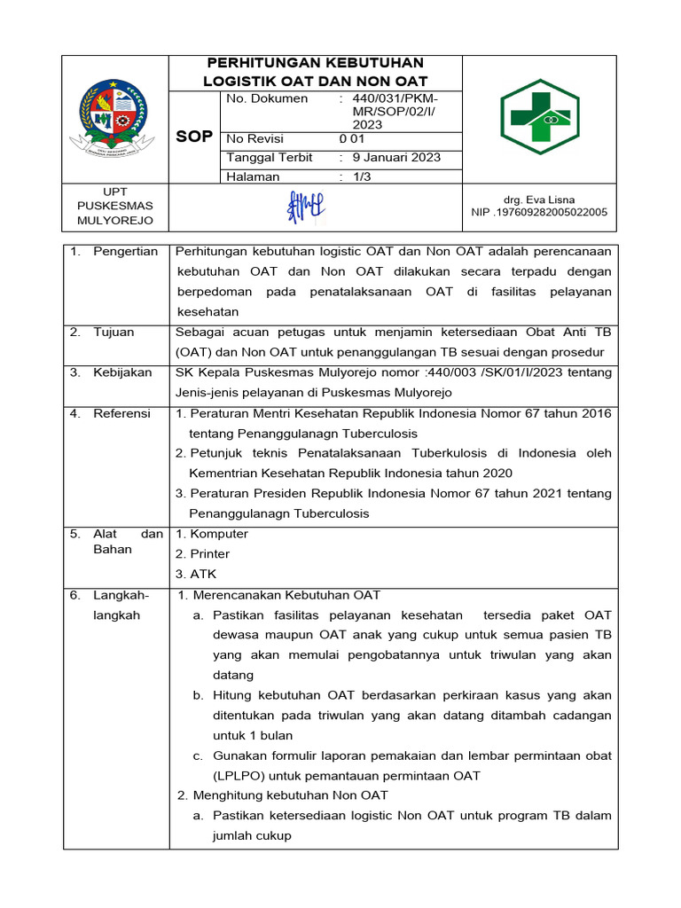 Sop Perhitungan Oat Dan Non Oat | PDF