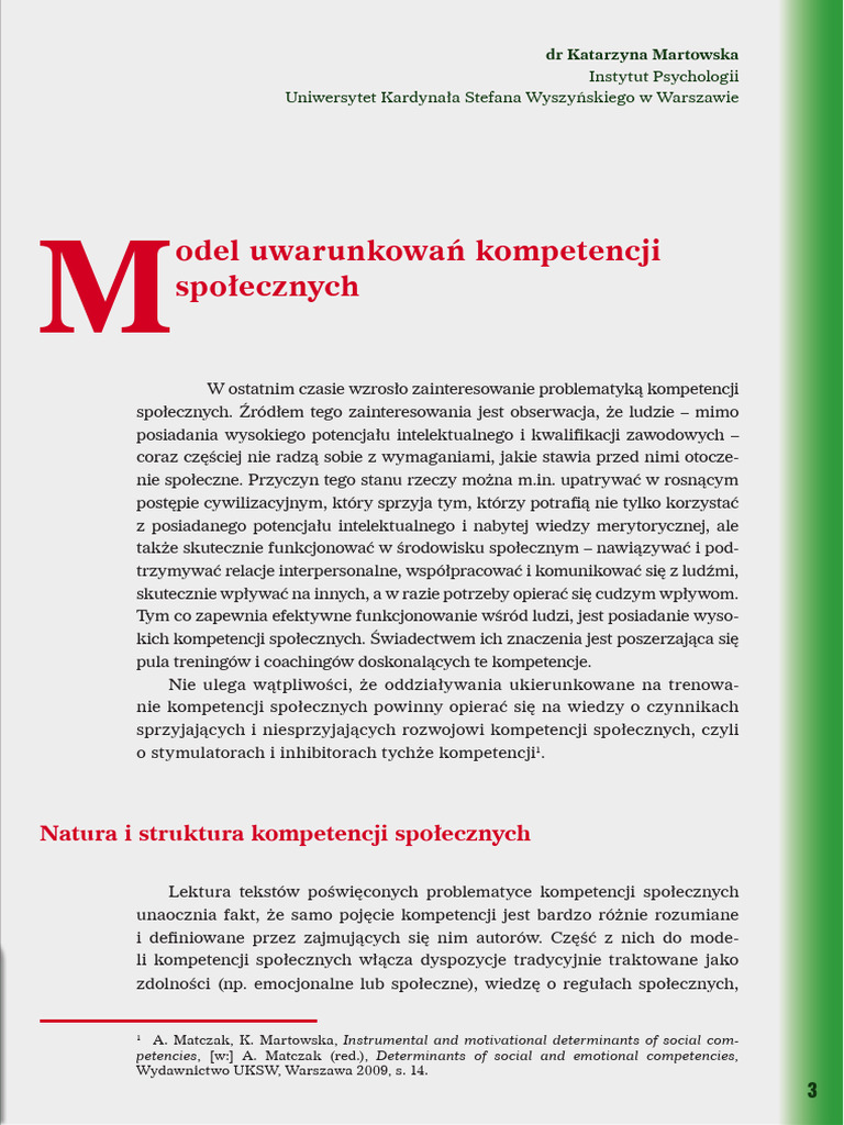 Model Uwarunkowań Kompetencji Społecznych | PDF