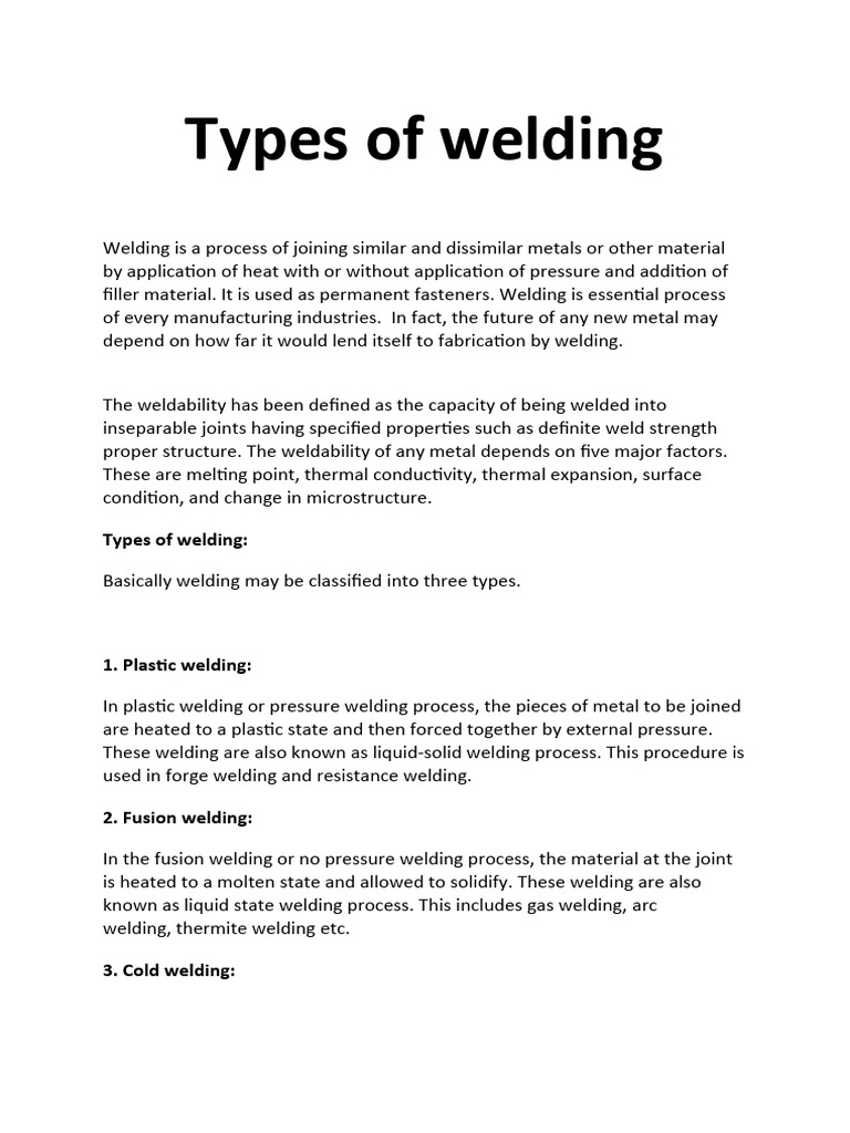 Types of Weldings | PDF | Construction | Welding