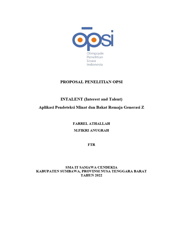 PROPOSAL OPSI INTALENT (Interest and Talent) | PDF | Ilmu Sosial