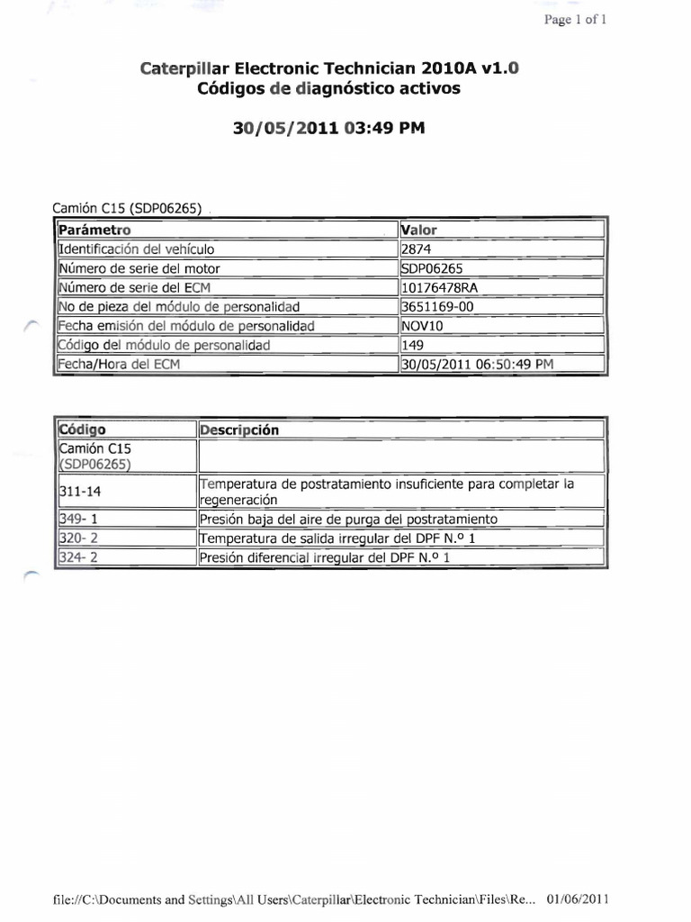 Diagnóstico de Fallas Camión C15 | PDF
