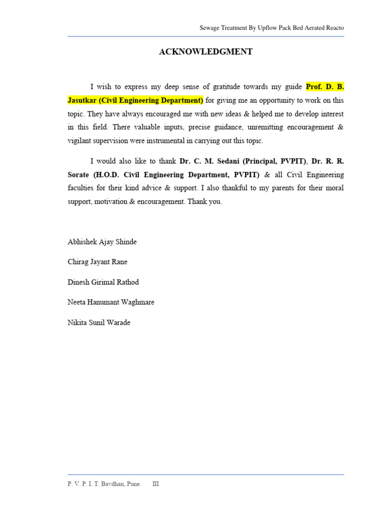 Acknowledgement, Abstract, Index | PDF | Sewage Treatment | Water Treatment