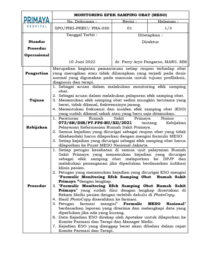 Sop Meso Farmasi | PDF