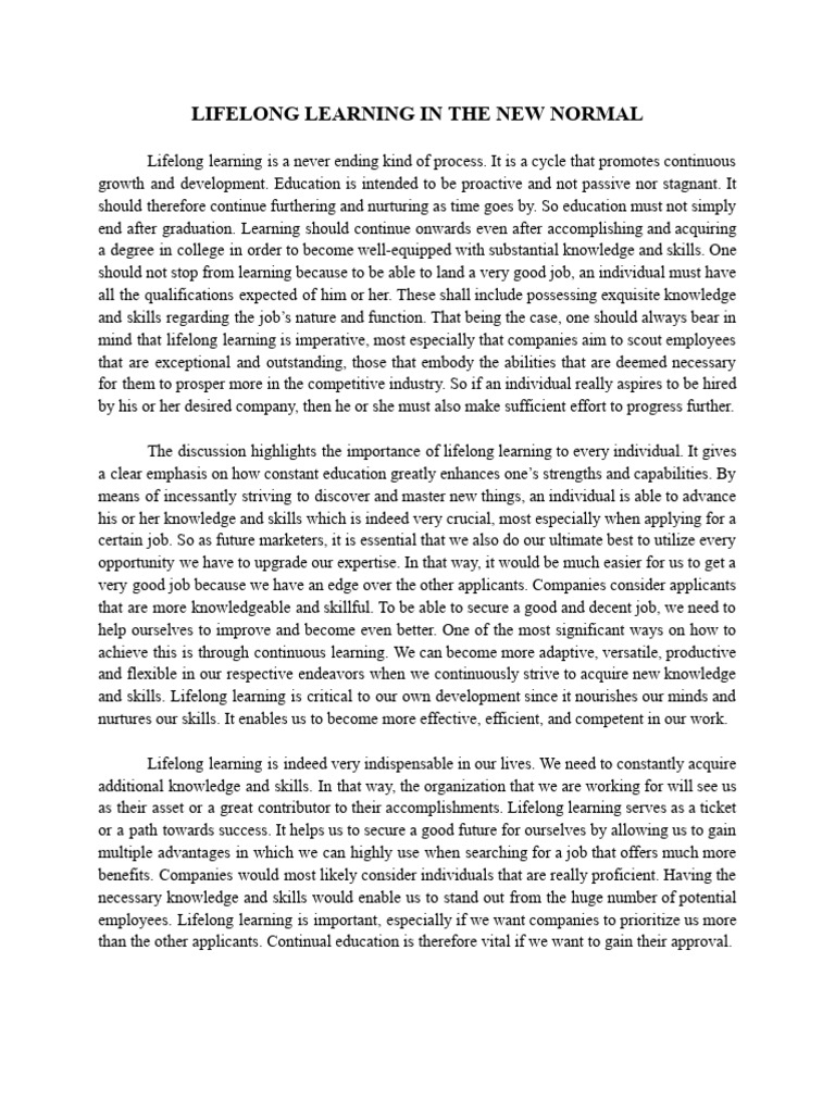 Reflection Paper | PDF | Lifelong Learning | Learning