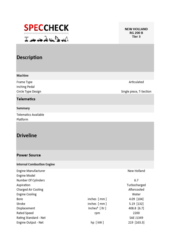 SpecCheck NEW HOLLAND RG 200 B Vs CASE 845B Vs JOHN DEERE 620 G Vs JOHN DEERE 620 G | PDF ...