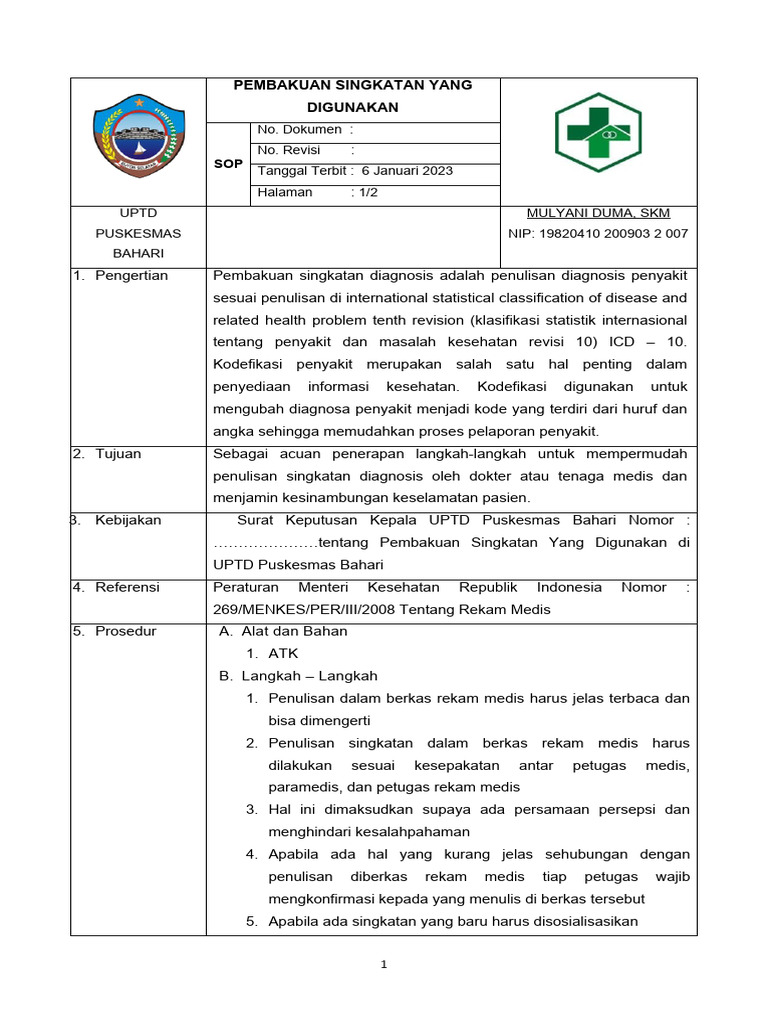 Sop Pembakuan Singkatan Yang Digunakan | PDF