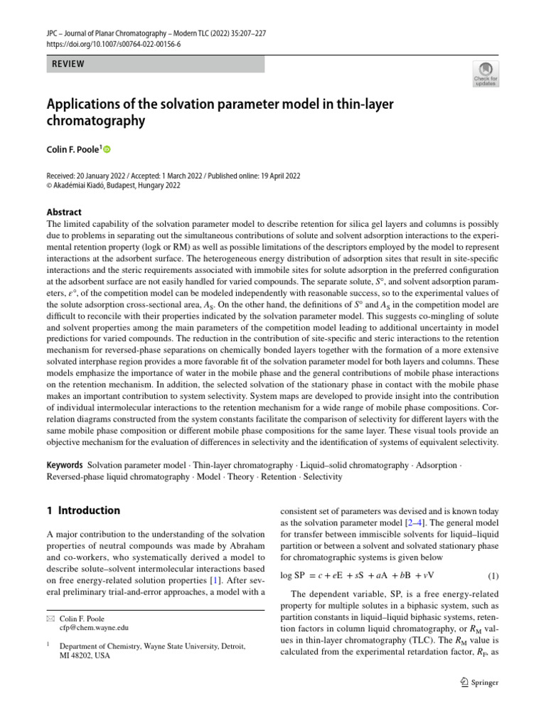 Applications of The Solvation Parameter Model in Thin Layer Chromatography | PDF | Adsorption ...