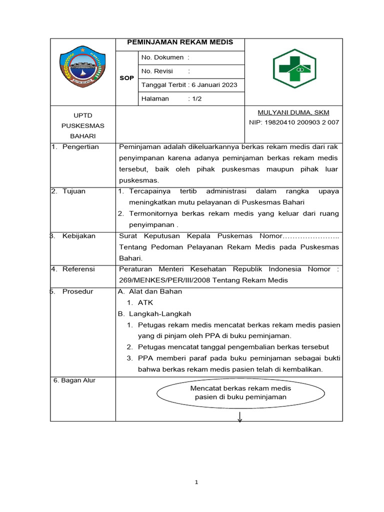 Sop Peminjaman Rekam Medis | PDF