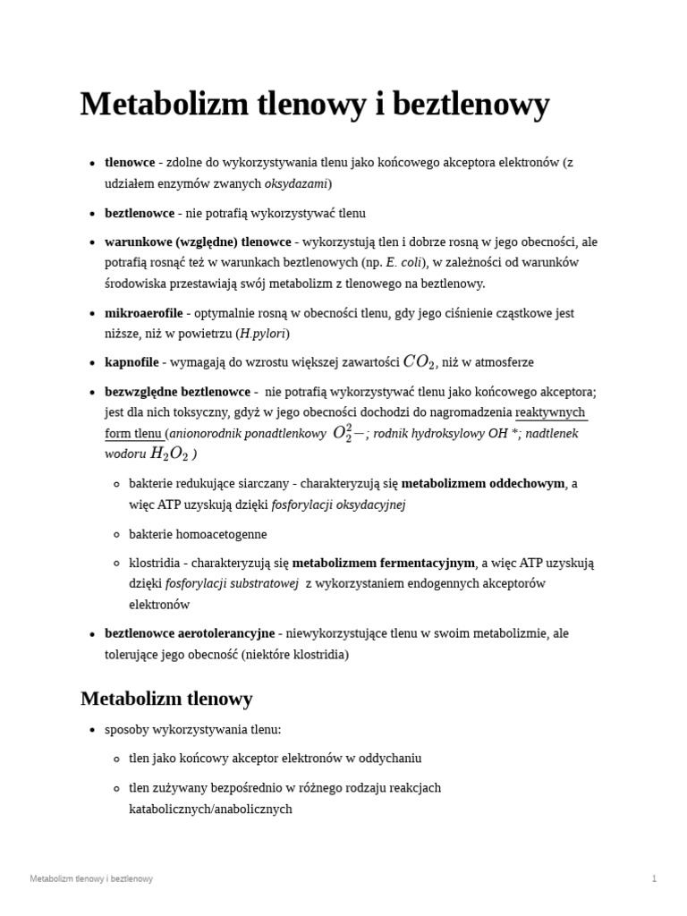 Metabolizm Tlenowy I Beztlenowy | PDF