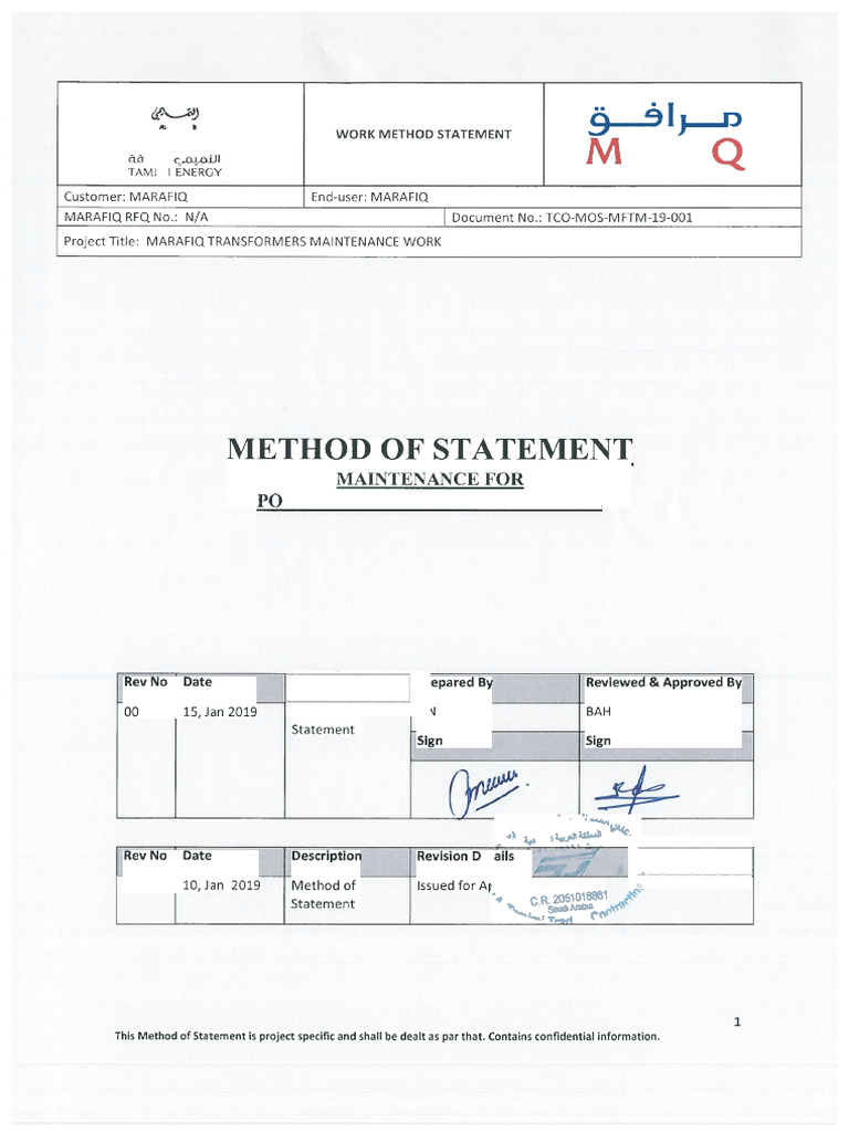 Method of Statement Transformer Maintenance Scanned PDF Free | PDF ...