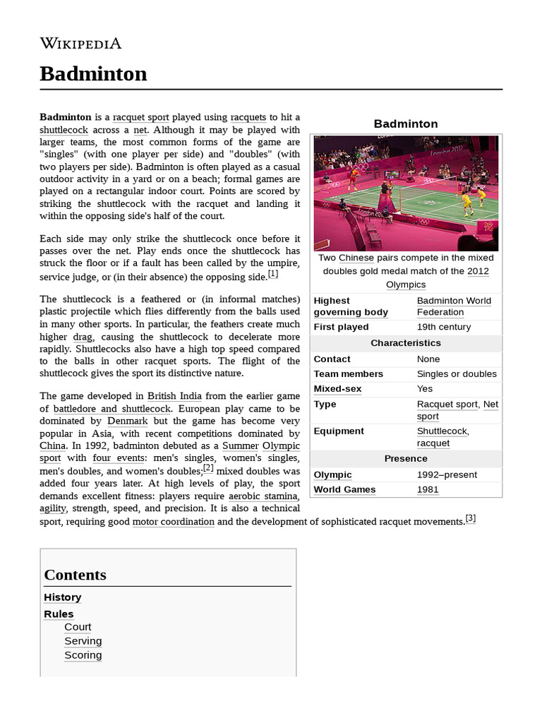 Badminton | PDF | Sports | Athletic Sports
