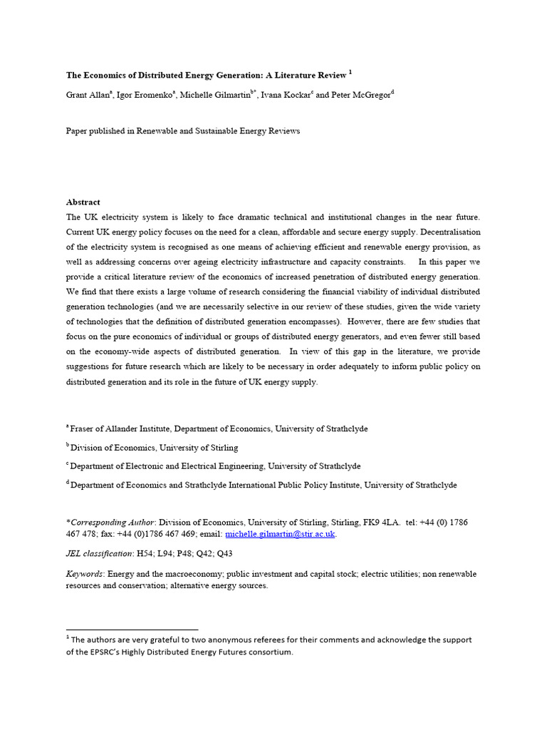 Economics of Distributed Generation | PDF | Distributed Generation | Electricity Generation