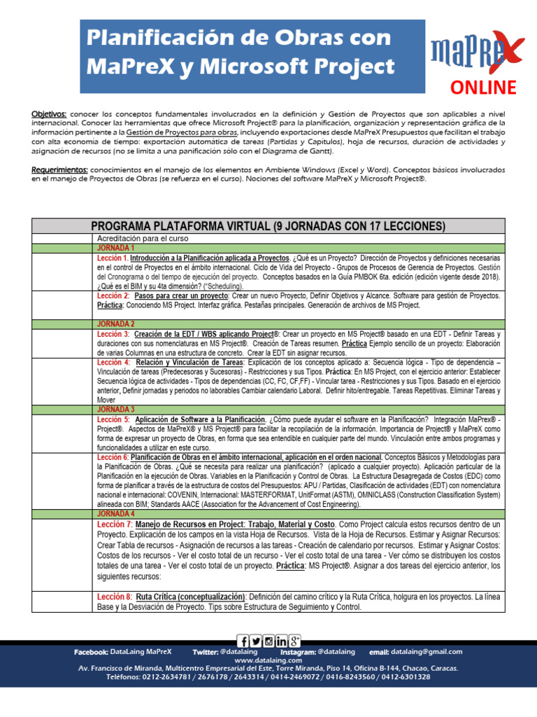 Curso Planificacion MaPreX y Project ONLINE | PDF | Gestión de ...