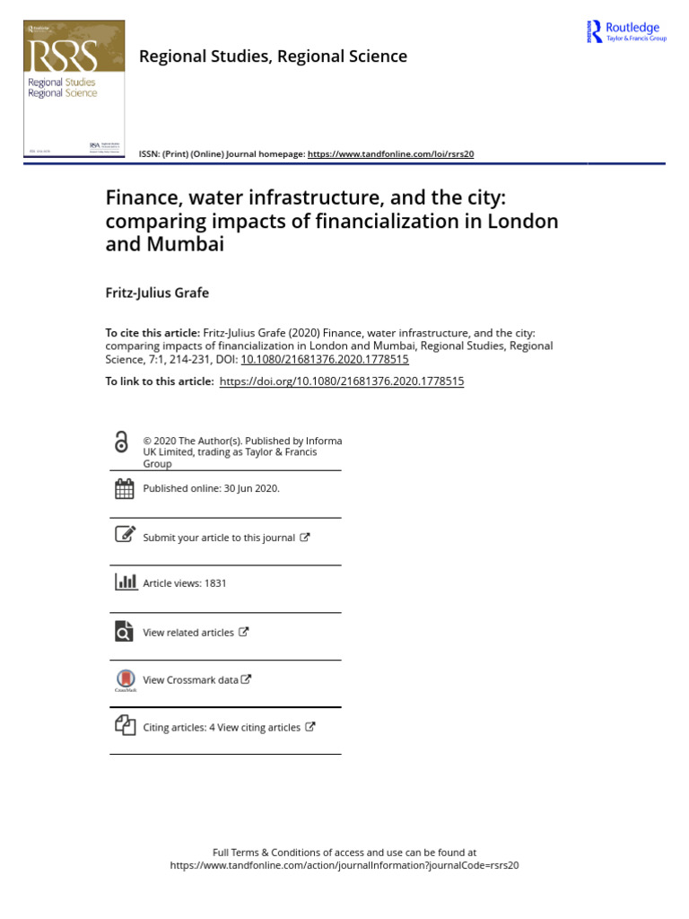 Finance Water Infrastructure and The City Comparing Impacts of ...